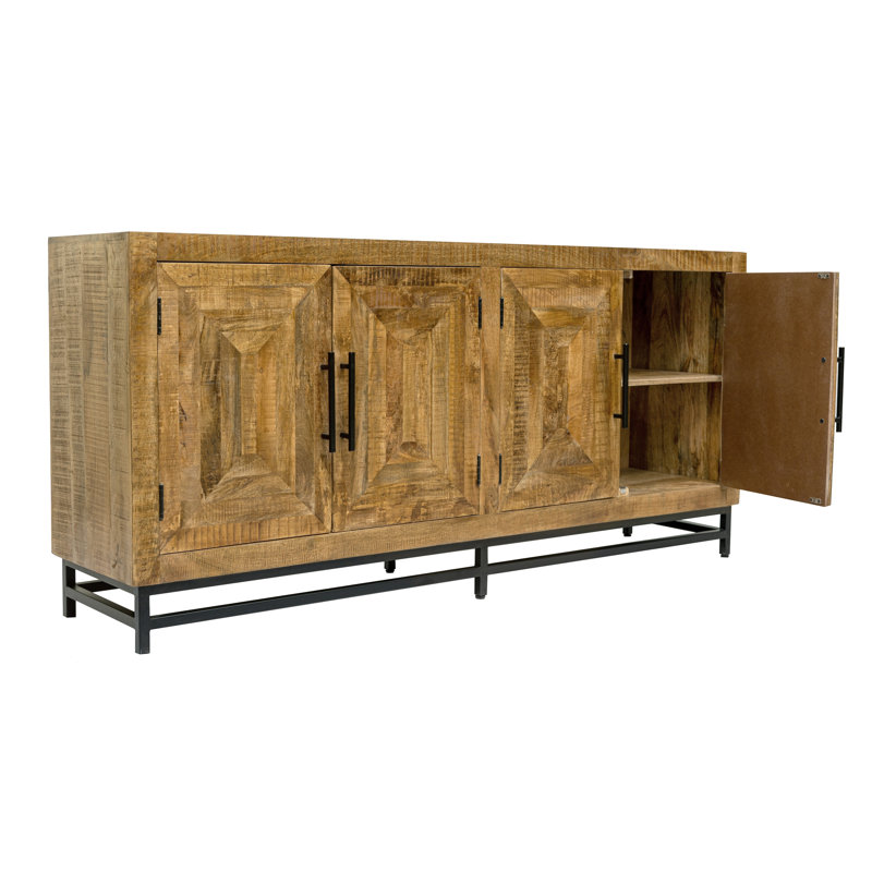 17 Stories Lloydine 4 Door Mango Wood Sideboard On Iron Base | Wayfair